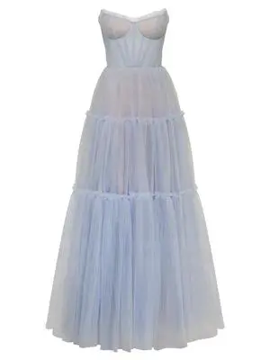 MILLA Tulle Maxi Dress With Ruffled Skirt - Dark Blue