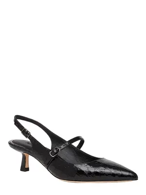 Paige Paige Maggie Pointed Toe Kitten Heel Slingback Pumps Black Croc