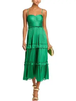 Aqua Ruched Ruffled Midi Dress - Aqua Green