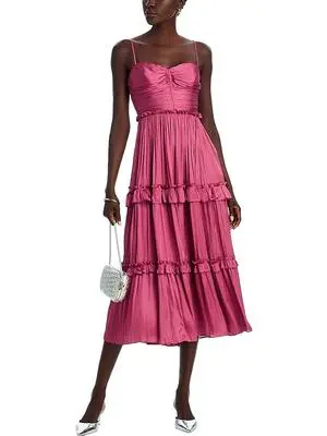 Aqua Ruched Ruffled Midi Dress - Aqua Rose