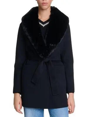 Maje Galaxyon Faux Fur Collar Coat - Black