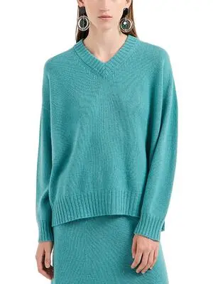 Emporio Armani V-Neck Wool-Cashmere Blend Sweater Jade