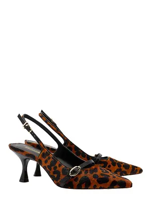 Larroude Ines Animal Print Slingback Pumps - Natural