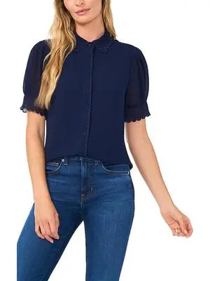 CECE DUPRAZ Scalloped Button-Front Blouse Classic Navy