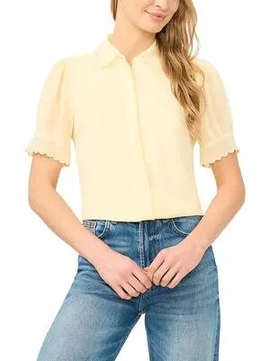 CECE DUPRAZ Cece Scalloped Short Sleeve Shirt Lemon Drop