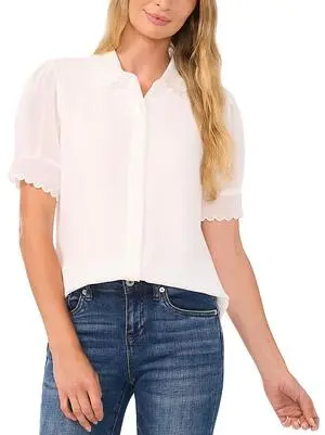 CECE DUPRAZ Scalloped Button-Front Blouse New Ivory