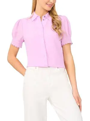CECE DUPRAZ Cece Scalloped Short Sleeve Shirt Pale Freesia