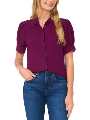 CECE DUPRAZ Scalloped Button-Front Blouse Pickled Beet