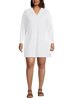 LANDS' END Sunshade Upf 50 Hooded Mini Swim Cover-up Dress - White