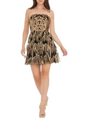 Dress The Population Callie Sequin Fringe Strapless Minidress - Goldlack