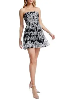 Dress The Population Callie Sequin Fringe Strapless Minidress - Silverlack
