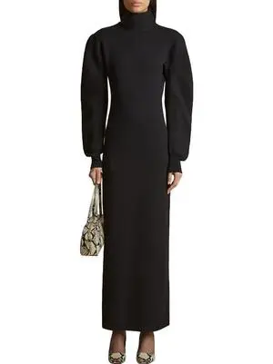 Khaite Storm Long Sleeve Merino Wool Blend Turtleneck Sweater Dress - Black