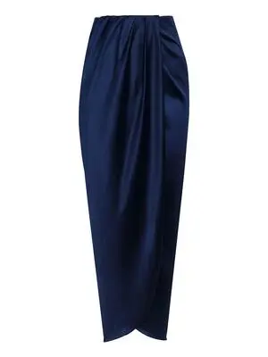 ANDRES OTALORA Memorias Draped Satin Midi Skirt - Navy