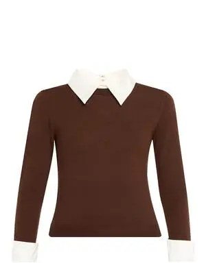 Alice + Olivia Collared Slim-fit Sweater - Dark Chocolate