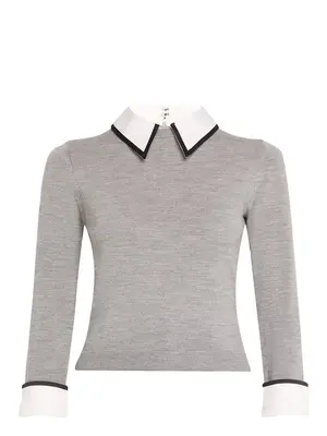 Alice + Olivia Collared Slim-fit Sweater - Medium Heather Grey