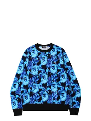 A BATHING APE Flame Wide Crewneck - Blue