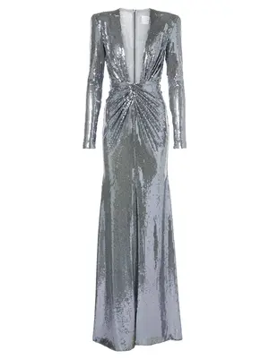 Alex Perry Sequined Gathered Gown - Silver