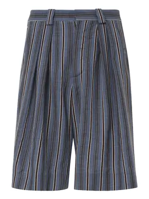 King & Tuckfield Striped Wool Bermuda Shorts - Blue