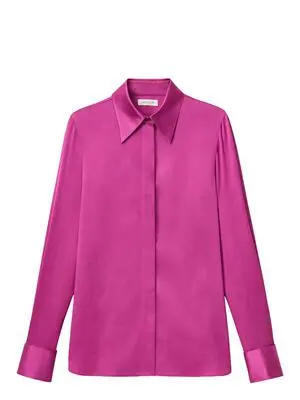 Lafayette 148 New York Silk Charmeuse Shirt - Fuchsia