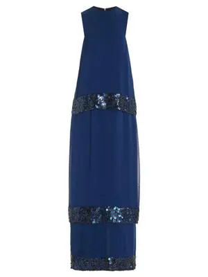 Delpozo DELPOZO Sequined Satin Gown Navy