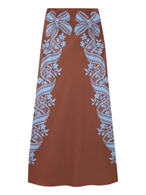 La DoubleJ Sleek Printed Satin Midi Skirt - Brown