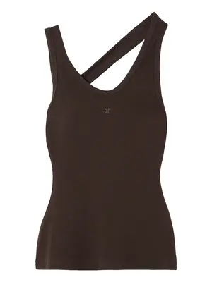 COURREGES Asymmetric Embroidered Tank - Brown