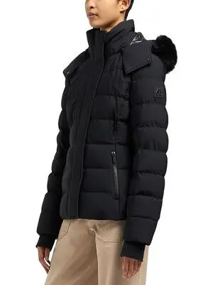 Moose Knuckles Betta Shearling Trim Down Puffer Jacket - Black / Black Shearling