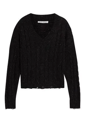 Autumn Cashmere Distressed Donegal Cable-knit Sweater - Black