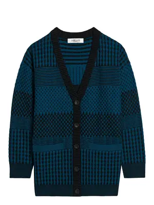 Diane Von Furstenberg Paulette Checked Jacquard-knit Cardigan - Petrol