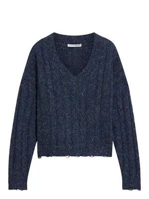 Autumn Cashmere Distressed Donegal Cable-knit Sweater - Navy