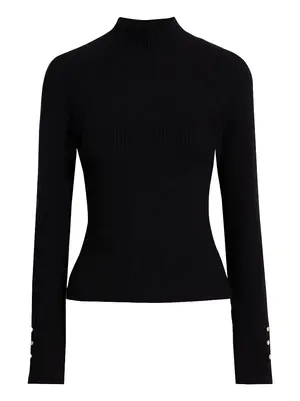 Derek Lam 10 Crosby Button-embellished Ribbed-knit Turtleneck Sweater - Black