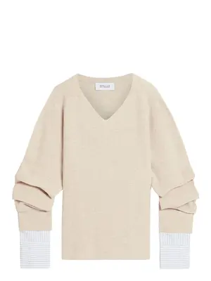 Derek Lam 10 Crosby Cassie Poplin-paneled Wool Sweater - Beige