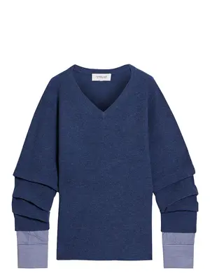 Derek Lam 10 Crosby Cassie Poplin-paneled Wool Sweater - Navy