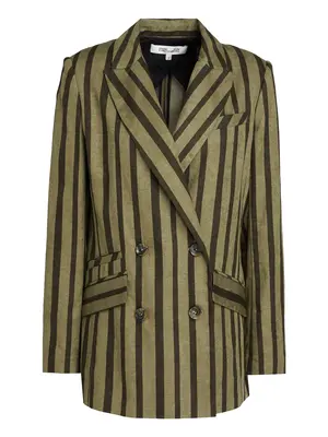 Diane Von Furstenberg Madison Double-breasted Striped Blazer - Sage Green