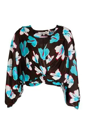 Diane Von Furstenberg Fran Cropped Floral-print Top - Dark Brown