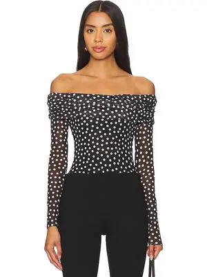 Majorelle Ruched Mesh Bodysuit With Off-the-shoulder Styling - Black