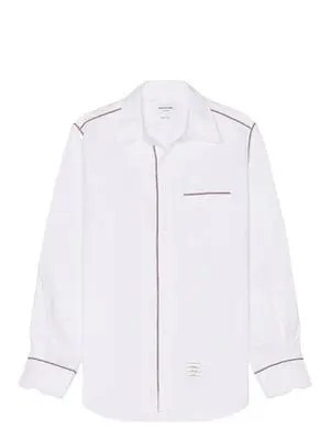 Thom Browne Straight Fit Button Down Long Sleeve Shirt - White