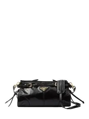 Prada Brand-Plaque Leather Shoulder Bag Black