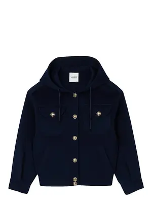 Sandro Button-Down Hooded Wool Coat Bleus