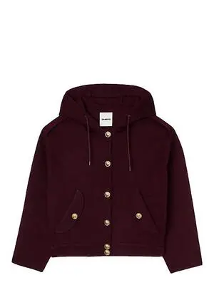 Sandro Hooded Wool Coat - Bordeaux