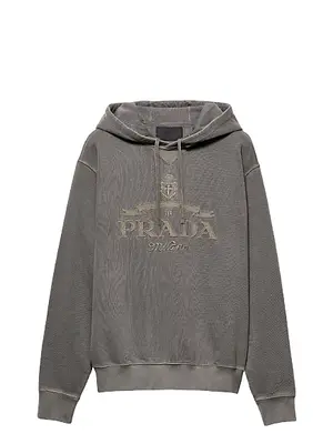 Prada Brand-appliqué Cotton-jersey Hoody - Grey