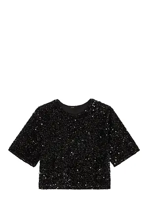 Maje Sequin-embellished Velvet Top - Noir / Gris