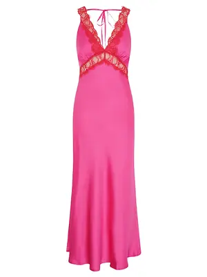 OMNES Aurelia Lace-embroidered Maxi Dress - Cerise