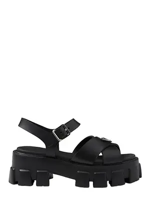 Prada Monolith Logo-plaque Heeled Sandals - Black