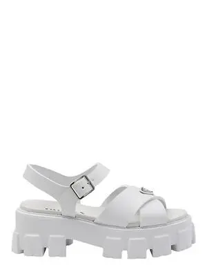 Prada Monolith Logo-plaque Heeled Sandals - White