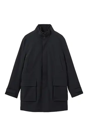 REISS Funnel-neck Mid-length Hybrid Coat - Navy