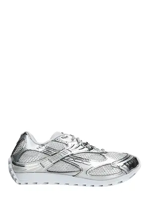 Bottega Veneta Orbit Metallic-Panel Net-Covered Low-Top Trainers Silver