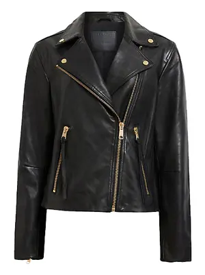 ALLSAINTS Dalby Slim-fit Leather Biker Jacket With Metal Hardware - Black/gold