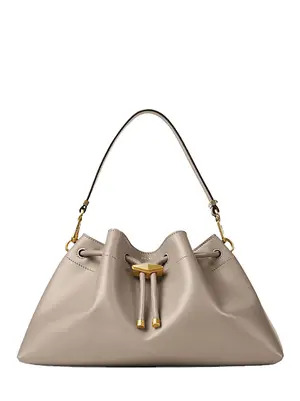 JIMMY CHOO Jimmy Choo Cinch Medium Leather Shoulder Bag Taupe/gold
