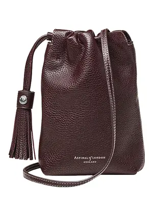 ASPINAL OF LONDON Soho Leather Pouch With Drawstring Closure - Wine